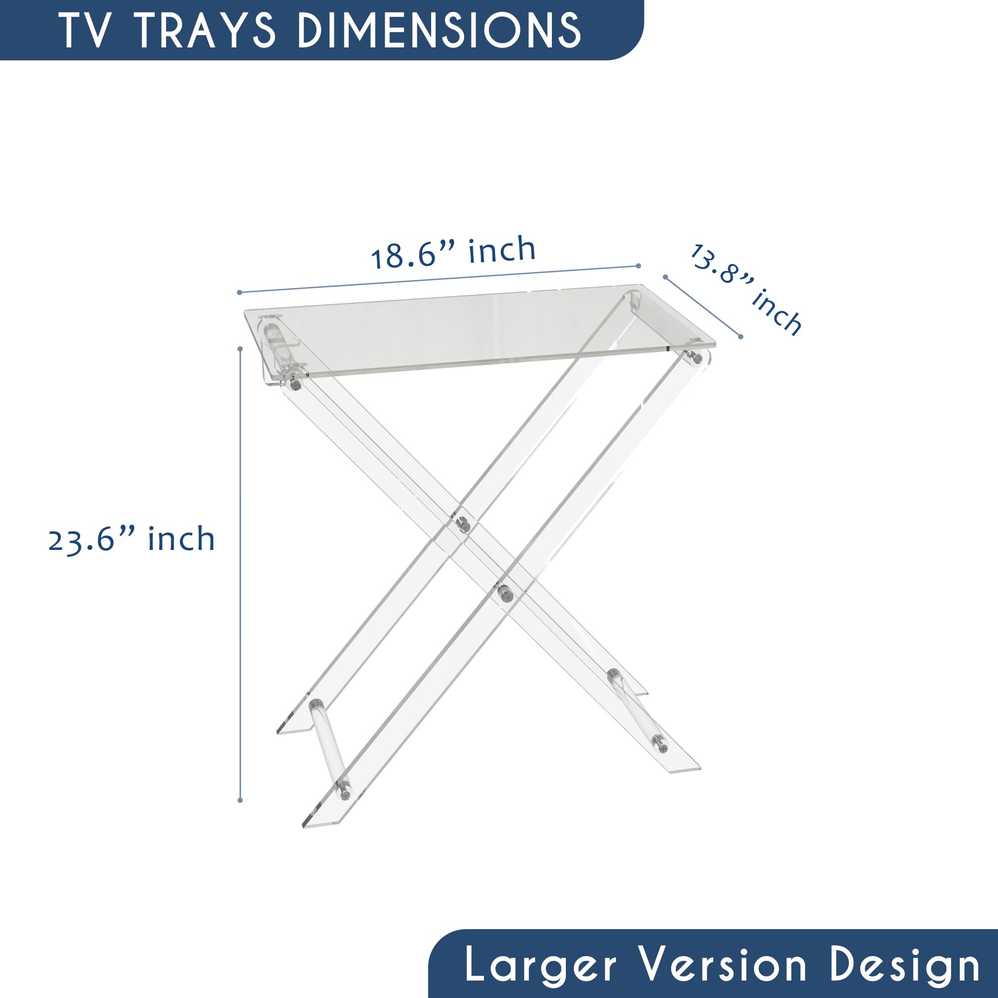 CRYSFLOA TV Tray with 2 Removable Trays Acrylic Folding Tray Table Two Tier Serving Tray Top Foldable Nightstand for Bedroom Kitchen Acrylic Modern Furniture Space Saving Side Table Serving Food Trays