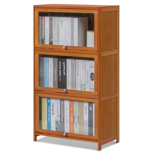 Athena Collection Bookshelf and Book Case 3-Tier Modern Bookcase Small Book Shelf with Door Short Display Shelf Book Storage Home Dรฉcor Furniture for Home Office Living Room Bedroom