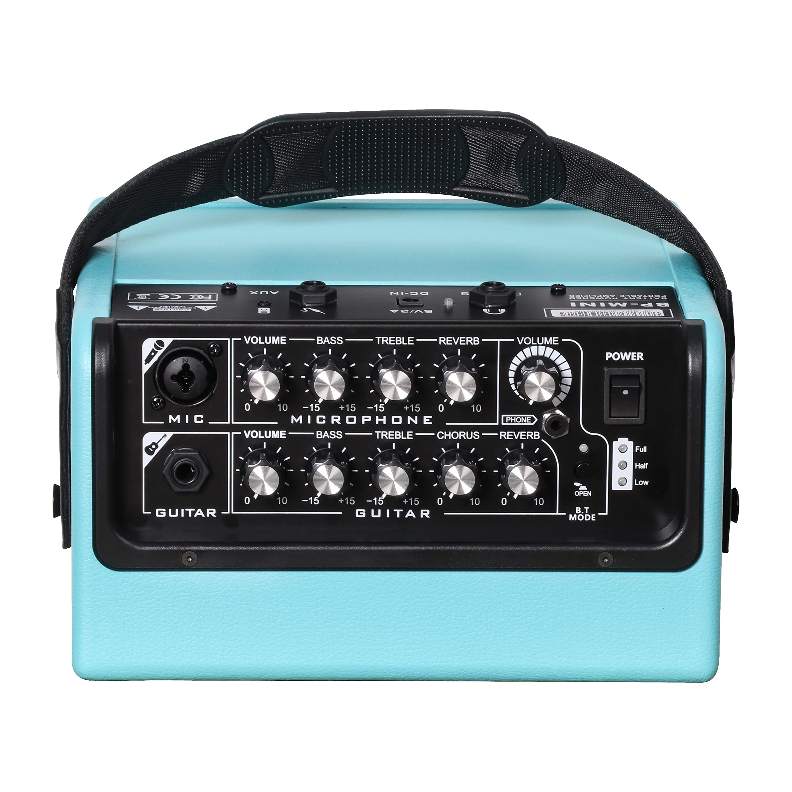 Acoustic Guitar Amplifier, 30 Watt Bluetooth Speaker Rechargeable Portable Amp with Microphone Input Supports Volume Bass Treble Control Reverb Chorus Effect White
