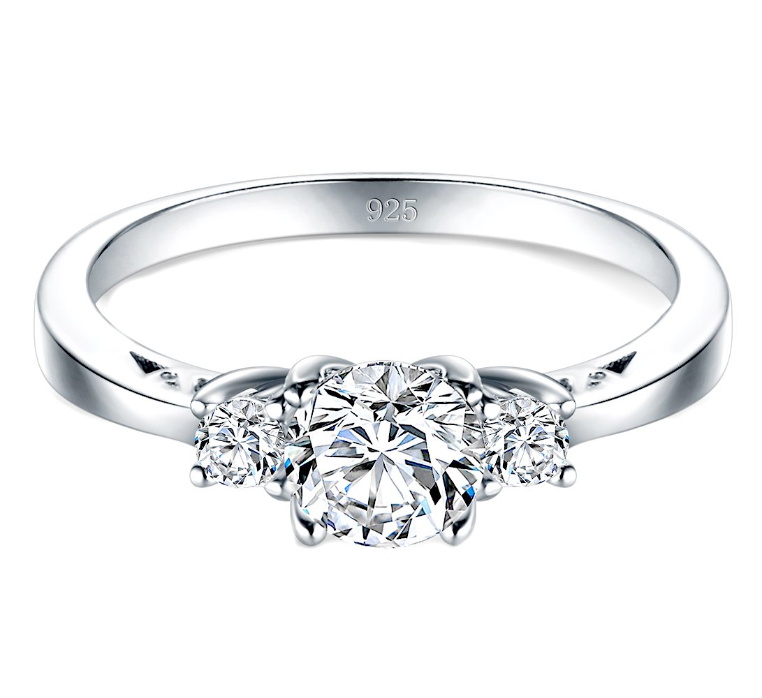 925 Sterling Silver Ring, Boruo Cubic Zirconia CZ Eternity Engagement Wedding Band Ring Size 7