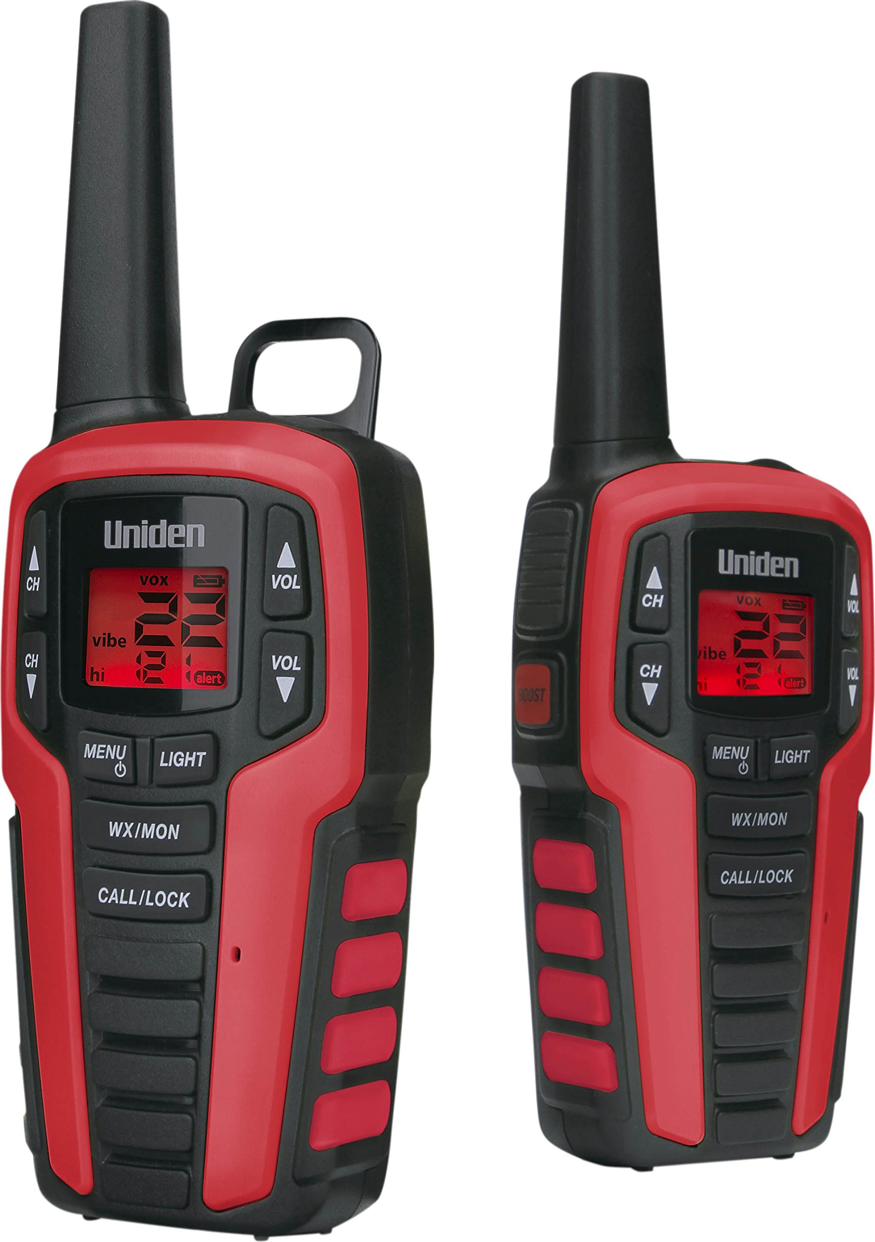 Uniden SX327-2CKHS Up to 32-Mile Range FRS Two-Way Radio Walkie Talkies, Dual Charging Cradle & 2 Headsets, Water Resistant, 22 Channels, 121 Privacy Codes, NOAA Weather + Alert, LED Flashlight