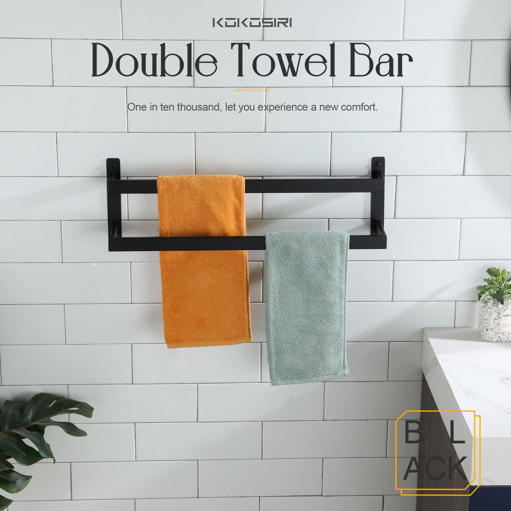 KOKOSIRI Towel Bars Black Bath Towel Holders 24-Inch Bathroom 2-Tiers Ladder Towel Rails Wall Mounted Towels Shelves Rack Stainless Steel, B5008BK-L24
