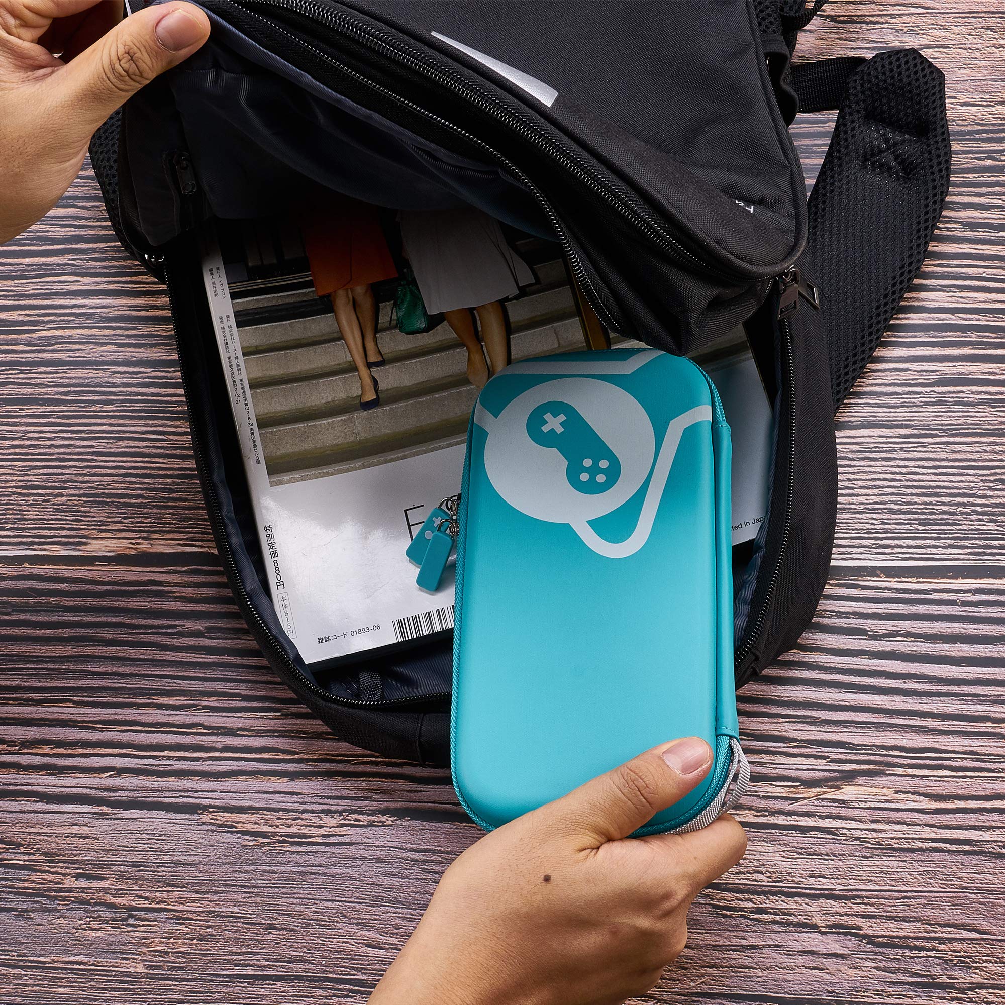 FUNLAB Carrying Case and Screen Protector for Nintendo Switch Lite,Portable Hard Shell Travel Storage Bag with 8 Game Cards Cartridges - Turquoise