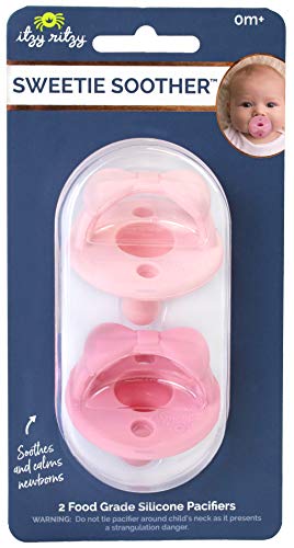Itzy Ritzy Silicone Pacifiers for Newborn - Sweetie Soother Pacifiers Feature Collapsible Handle & Two Air Holes for Added Safety; for Ages Newborn and Up, Set of 2 in Light Pink & Dark Pink