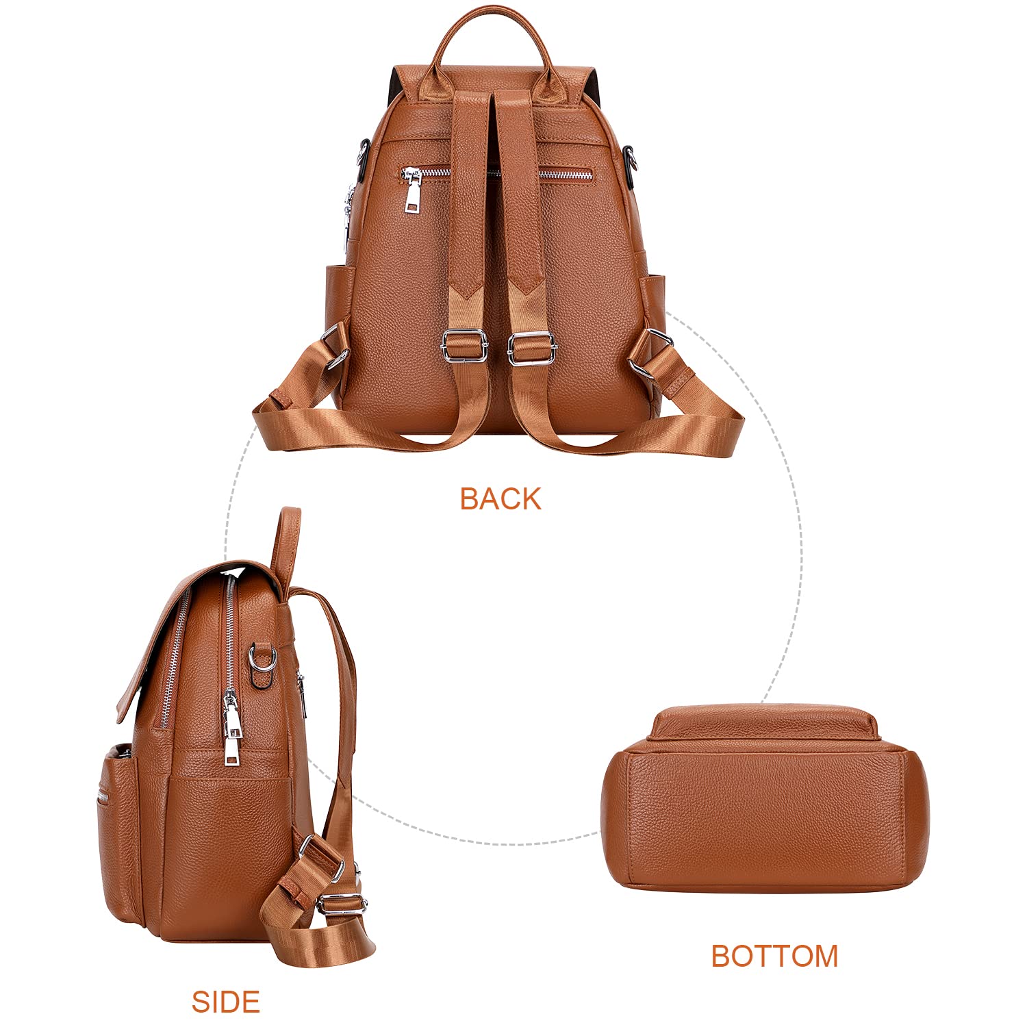 ALTOSY Genuine Leather Backpack Purse for Women Convertible Shoulder Bag Fashion Rucksack Backpack with Flap(A138 Brown)