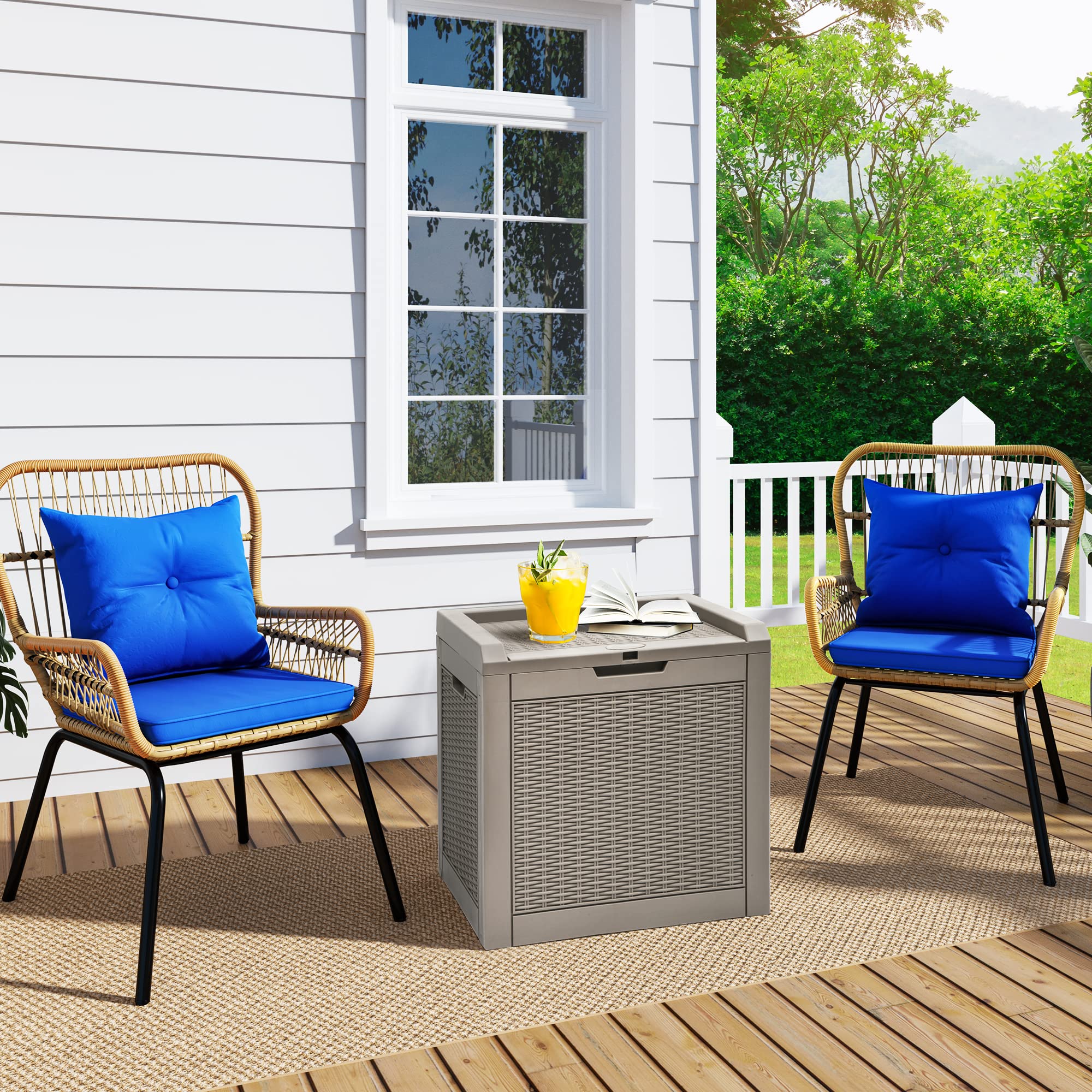 YITAHOME 32 Gallon Deck Box, Resin Storage with Lockable Lid & Side Handles, Indoor Outdoor Small Container for Patio Cushion, Garden Pool Accessories, Backyard Furniture, Water Resistant