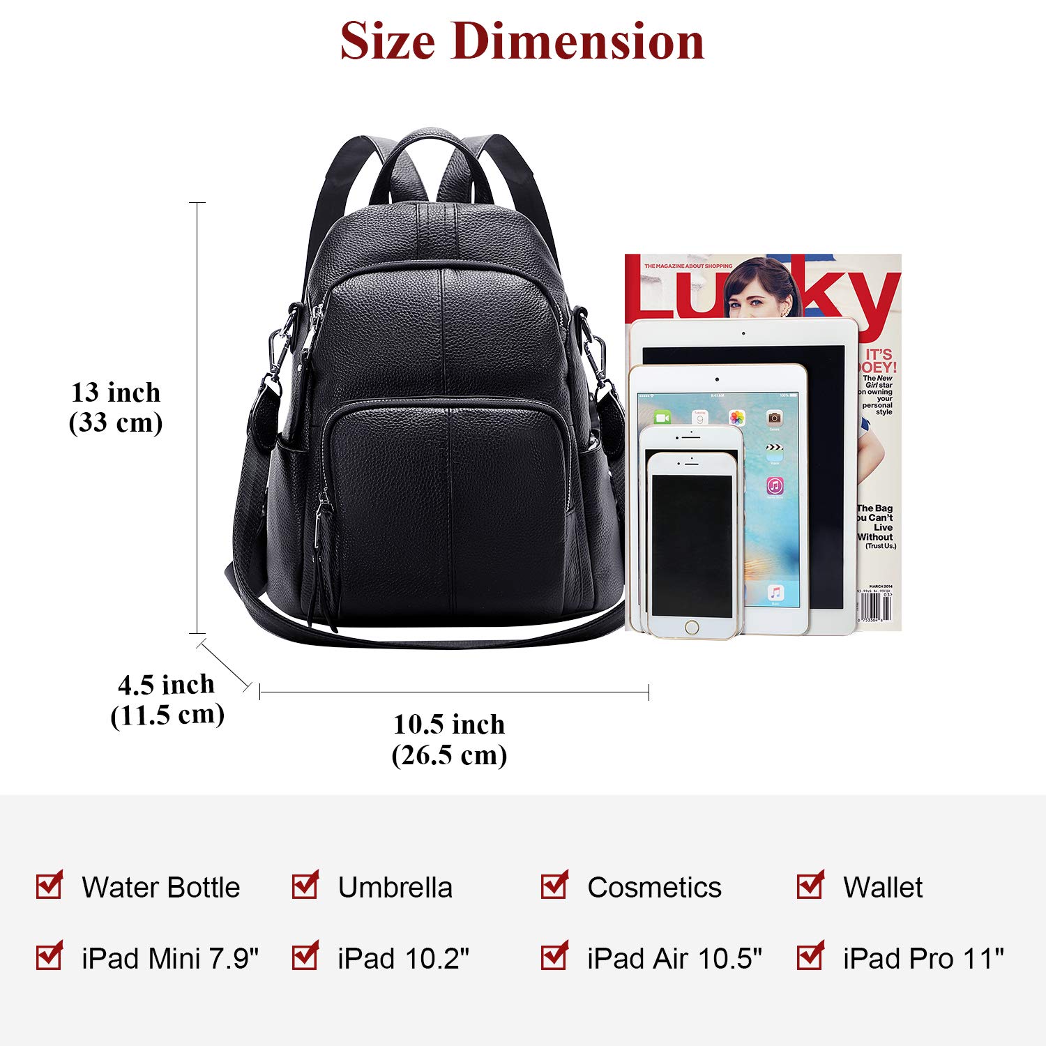 ALTOSY Soft Leather Backpack Purse for Women Backpacks Versatile Shoulder Bag and Small Bifold Zipper Pocket Wallet Card