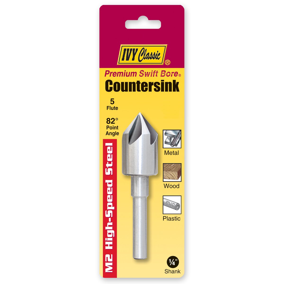 IVY Classic 09050 1/2-Inch M2 High Speed Steel Countersink, 5 Flute, 82-Degree Point, 1/Card