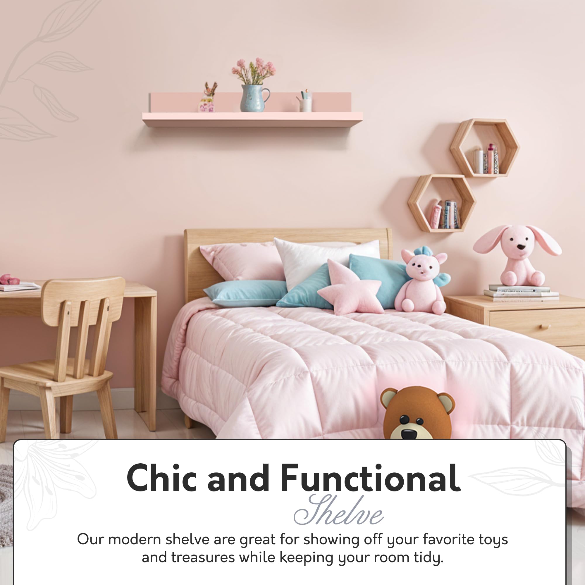 InPlace Pink Picture Ledge Shelf, 24" W x 4.5" D x 3.5" H, 9605012E