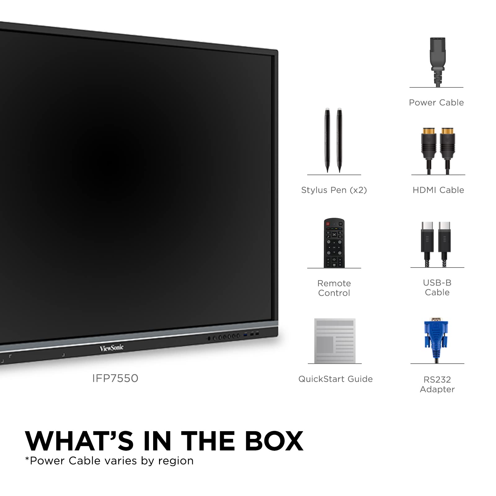 ViewSonic IFP7550 75" 2160p 4K Interactive Display, 20-Point Touch, VGA, Display-Port, HDMI