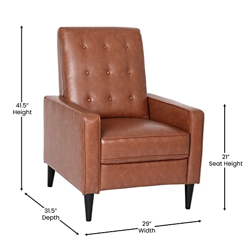 Flash Furniture Erza LeatherSoft Button Tufted Pushback Recliner, Mid-Century Modern Recliner Chair for Residential and Commercial Use, Cognac Brown
