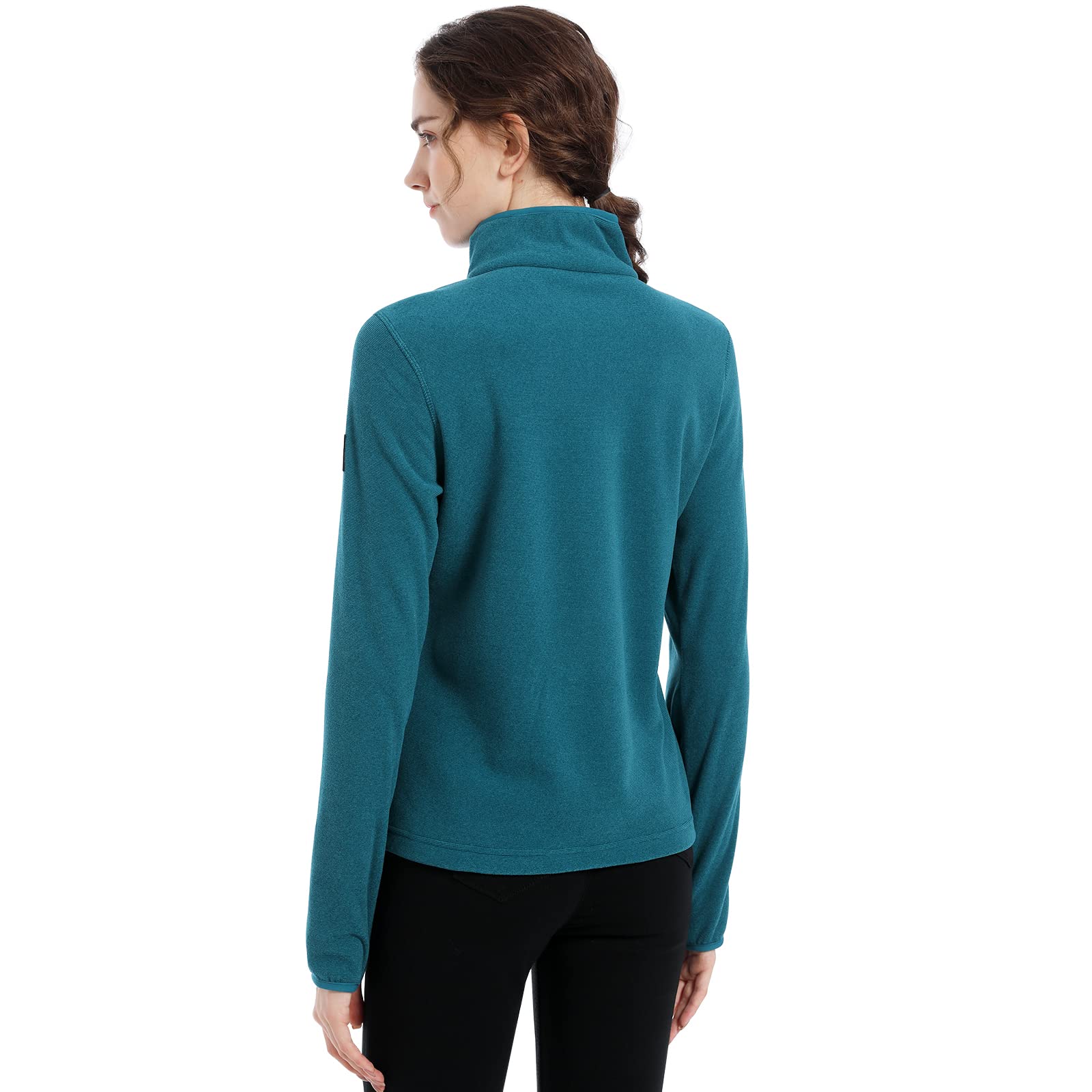alblanc Fleece Pullover Women,Lightweight Soft Long Sleeve Womens Fall Tops with Thumb Hole,Snap Neck Pullover,Dark cyan L