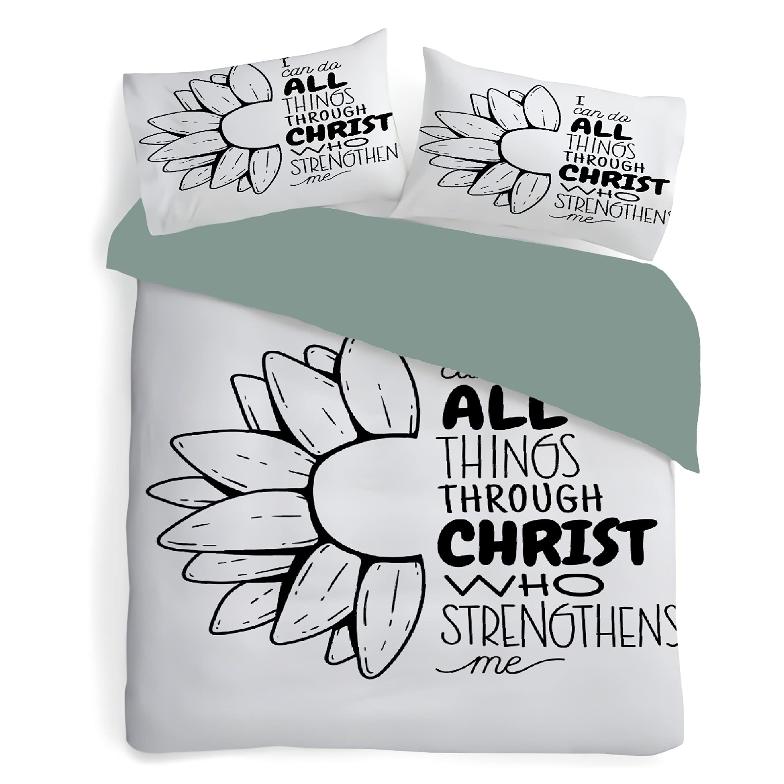 Bible Daisy Bible Verse Bedding Set Set for Women Men,Full 90x80In Religious Decor Christian Duvet Cover Set Scripture Comforter Cover Set 3 Pieces Inspirational Quilt Set for Dorm Bedroom