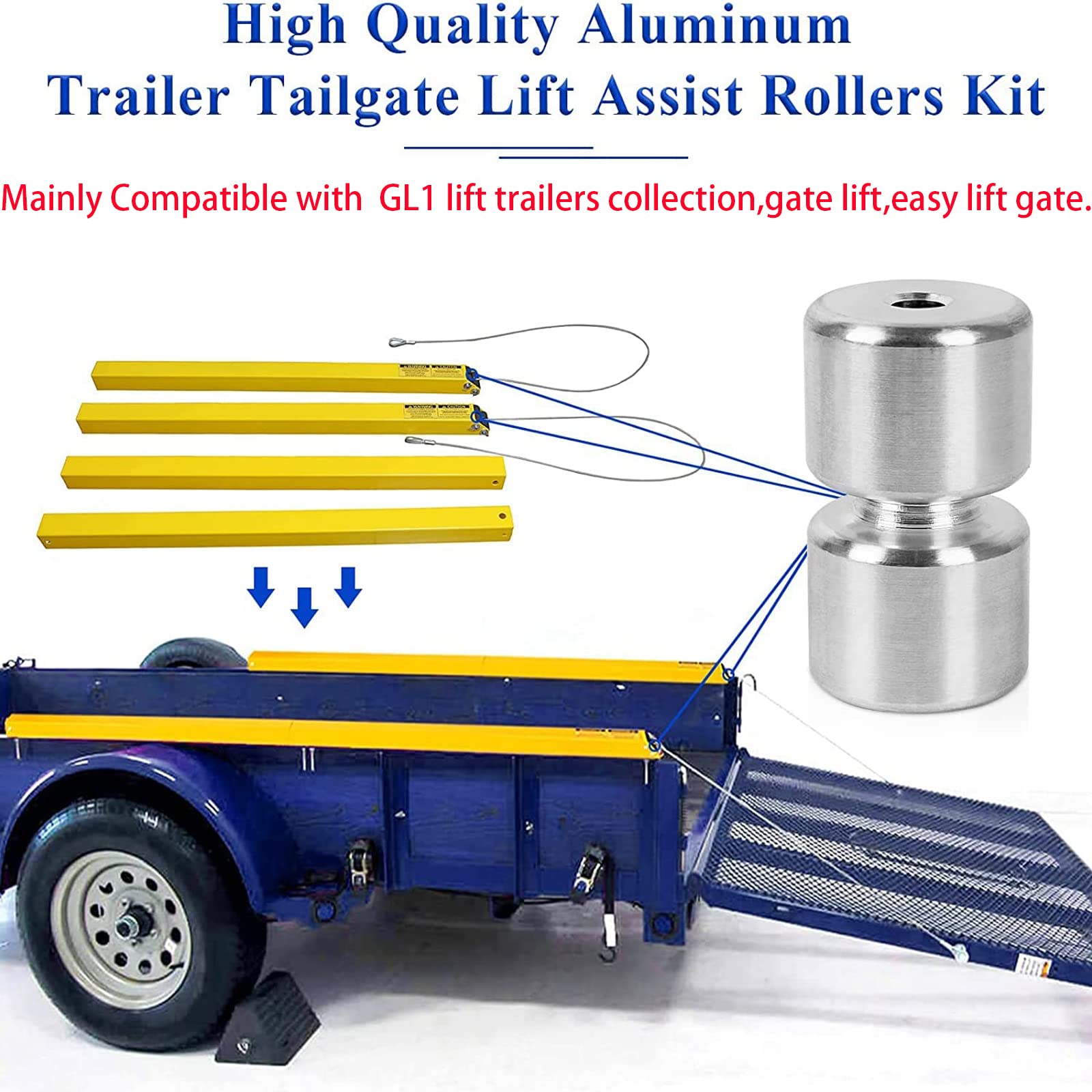 Aluminum Rollers Pins Washers Rings GL1 GMNR925 Compatible with Trailer Tailgate Lift Replacement Kit Fit for Trailer Tailgate, Easy Lift Gate etc Lift Assist Parts-2pck
