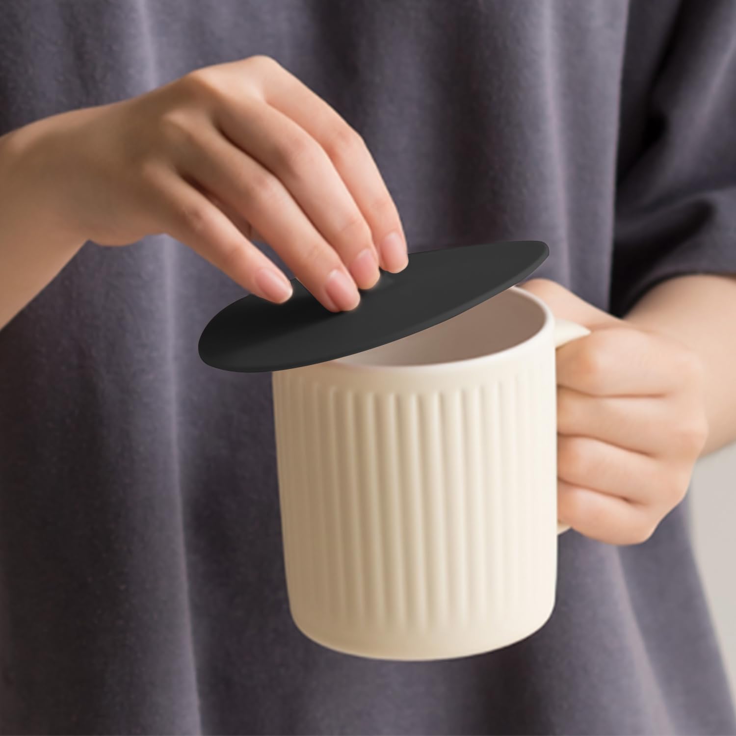 Carrotez Silicone Cup Cover Lids, 4.3 Inch Mug Covers, Reusable Silicone Coffee and Tea Cup Lids, 1 pc - Black