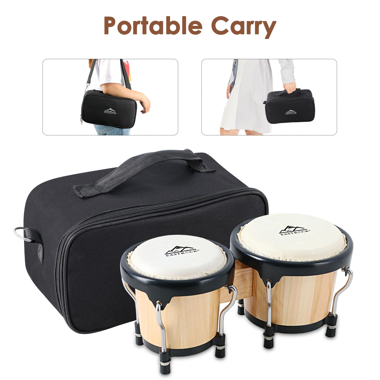 EastRock Bongo Drum 4” and 5” Set for Adults Kids Beginners Professionals Tunable Wood and Metal Drum Percussion Instruments With Tuning Wrench