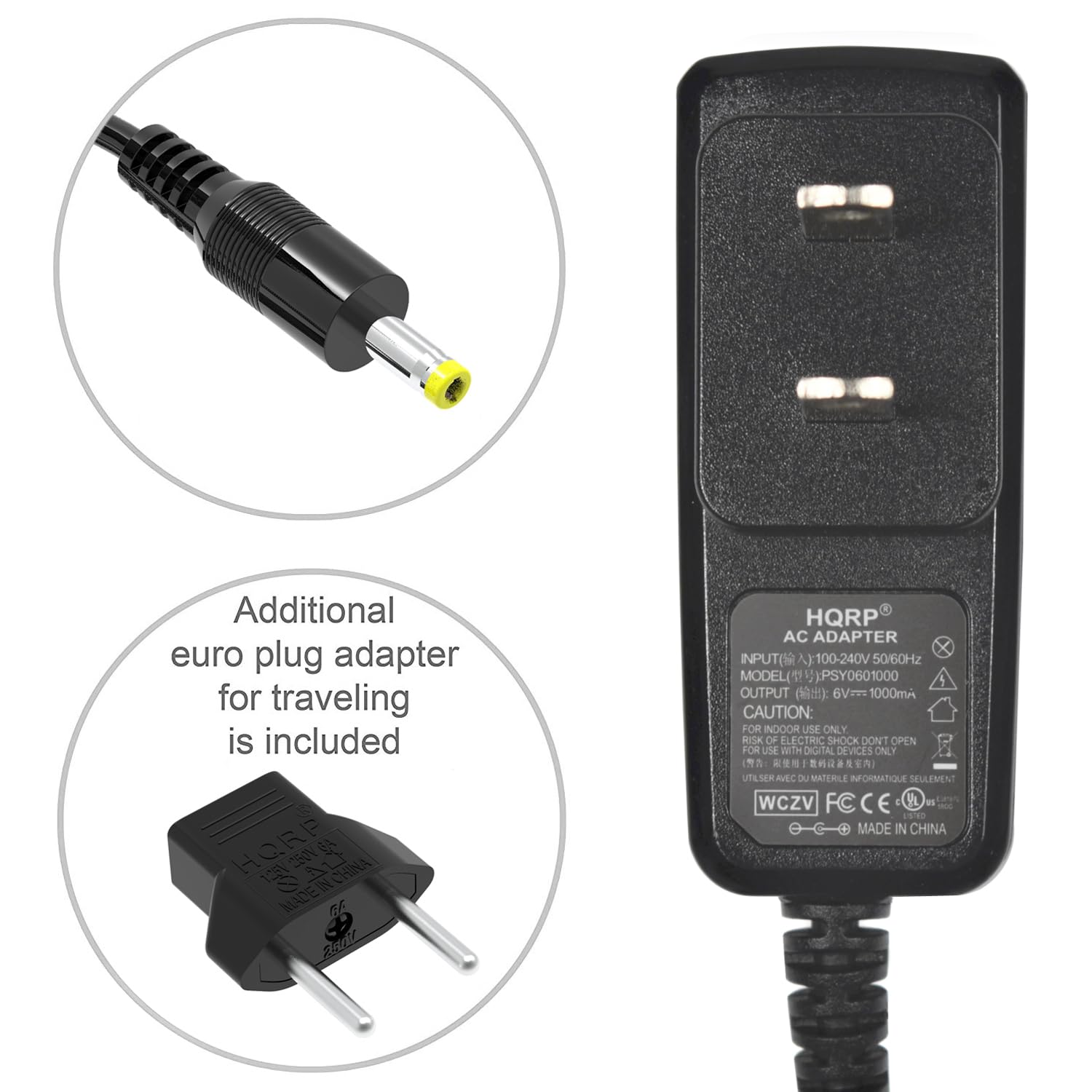 HQRP 6V AC Adapter Compatible with Sony AC-6013 RDP-M5IP RDP-M7iP Portable Speaker Dock Power Supply Cord Adaptor 1-489-625-11 RDPM5iPBLK RDPM5IPSIL, 6 Ft Long Cord + Euro Plug Adapter