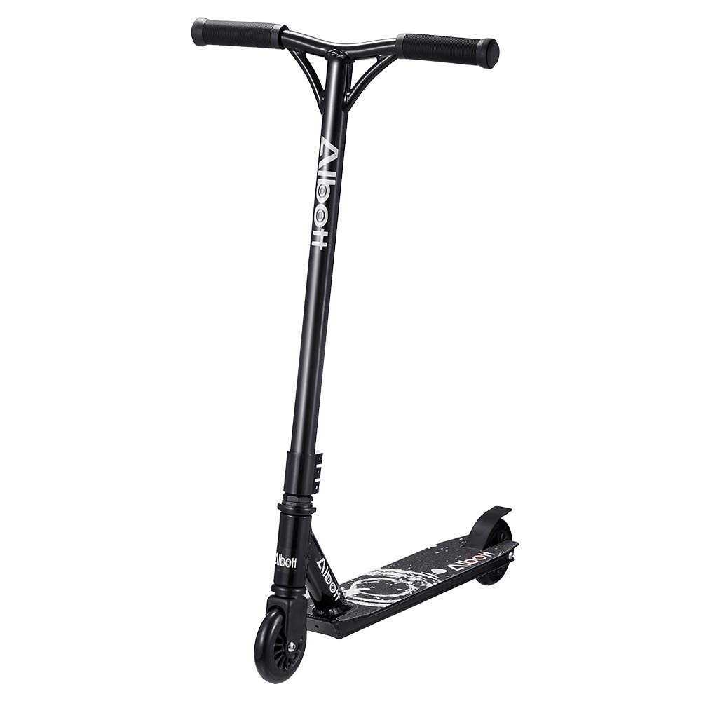 Albott Pro Stunt Scooter Complete Trick Scooters Aluminum Entry Level Freestyle Kick Scooters for Kids 8 Years and Up, Boys, Children, Teens, Black (Circle Pattern Deck)