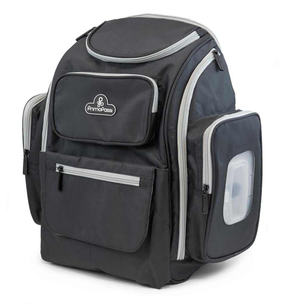 Primo Passi Baby Diaper Bag Backpack with Insulated Pockets, Wipes Case, Changing Pad, and Stroller Straps (Grey)