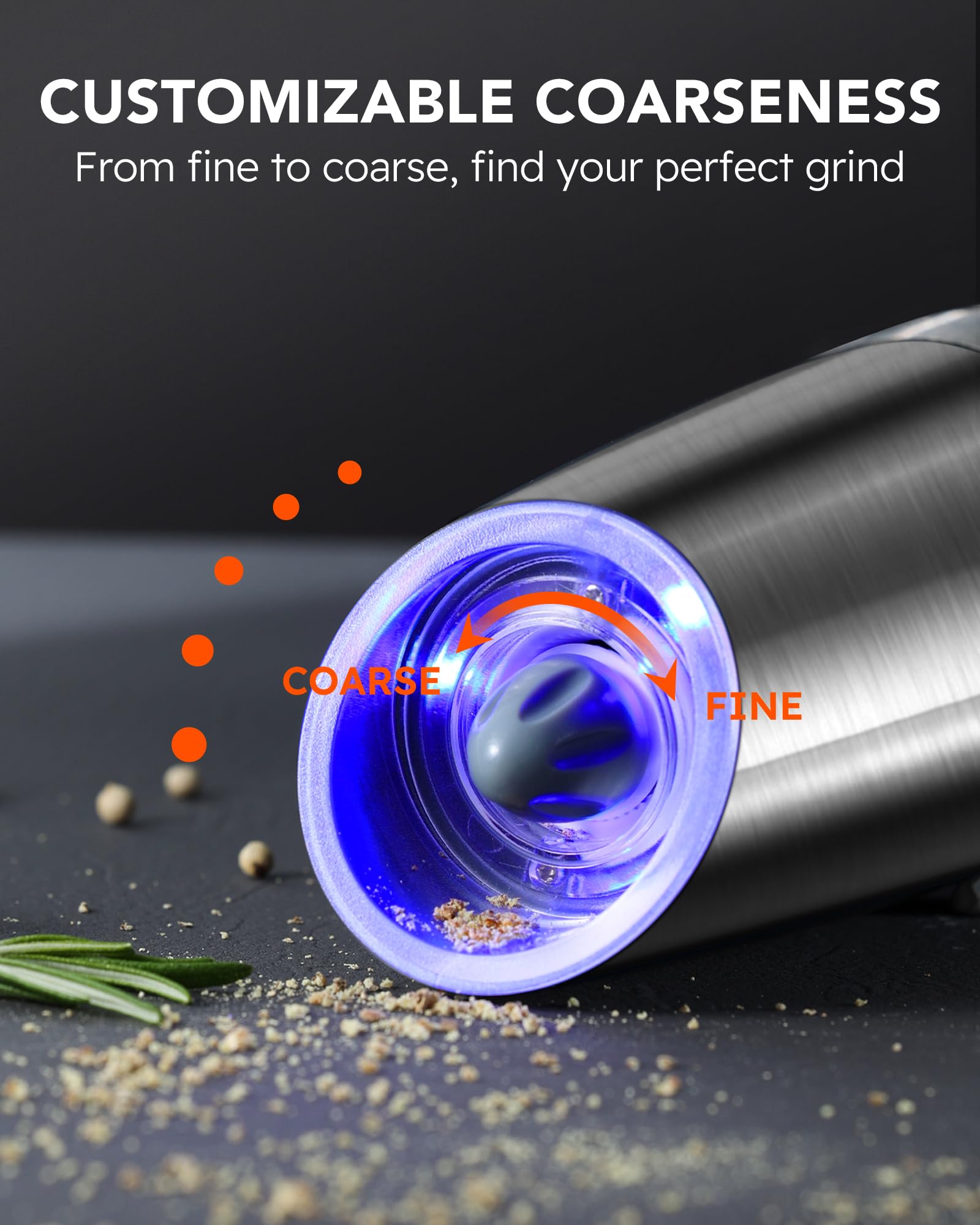 FORLIM Electric Salt and Pepper Grinder Set, Upgraded 9 Oz Large Capacity, Battery Operated Automatic Pepper Grinder Set, Easy to Fill, One Hand Operation, Stainless Steel(Silver)