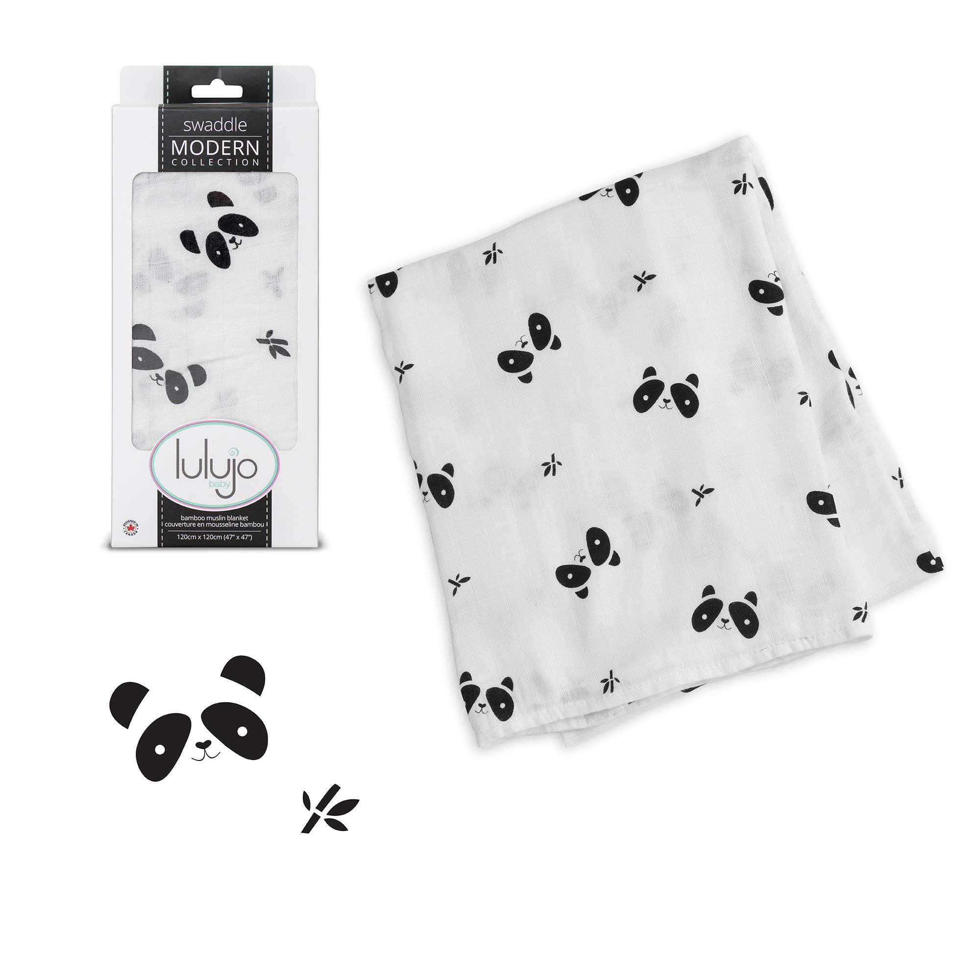 Lulujo Baby Silky Soft Muslin Swaddle Blanket, 47 x 47-Inches, Panda