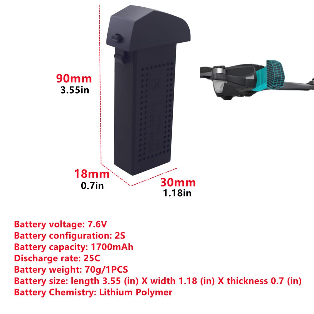 Fytoo 2PCS 7.6V 1700mah Lithium Battery for HS175D SYMA Z6 Z6pro Aerial Photography Folding Quadcopter Accessories Remote Control Helicopter Lithium Battery