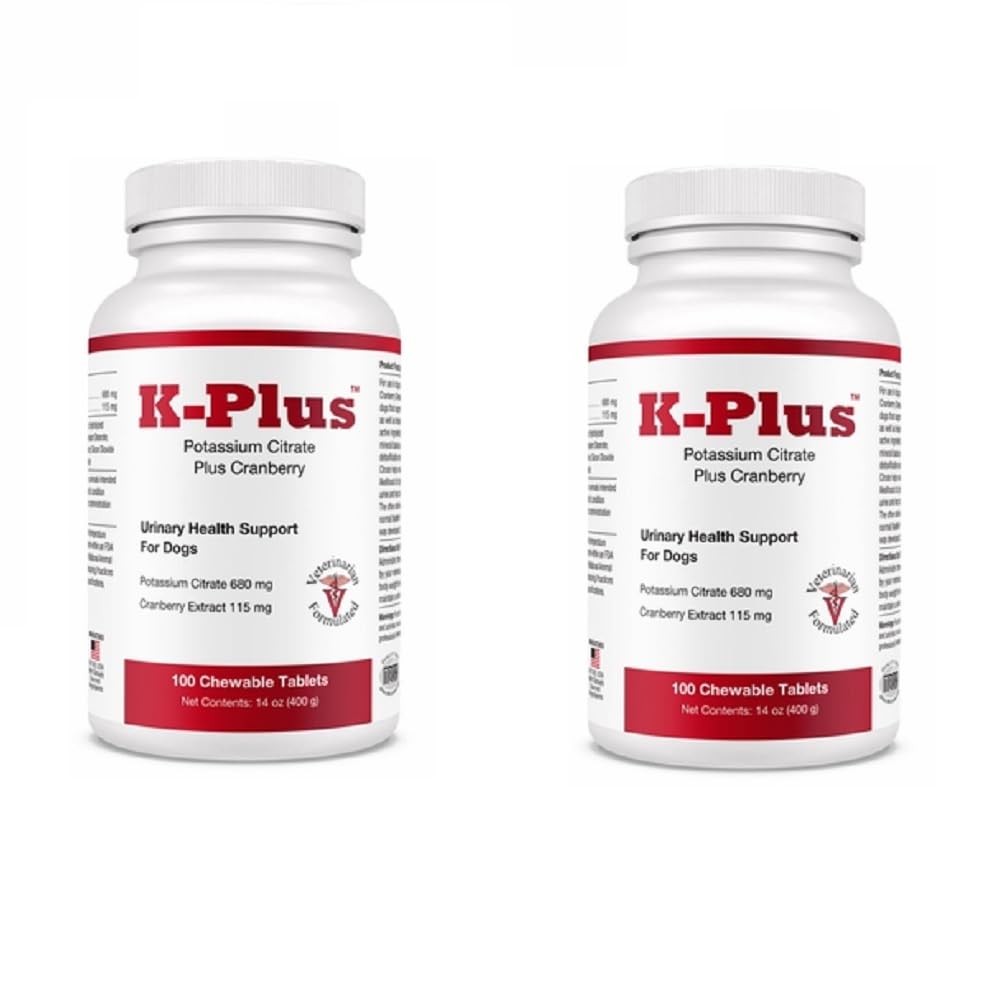 K-Plus Potassium Citrate Plus Cranberry Supplement for Dogs - UTI Remedy Chewable Tablets - Supports Bladder Health - for Every Dog Breed, 200 Chewable Tablets