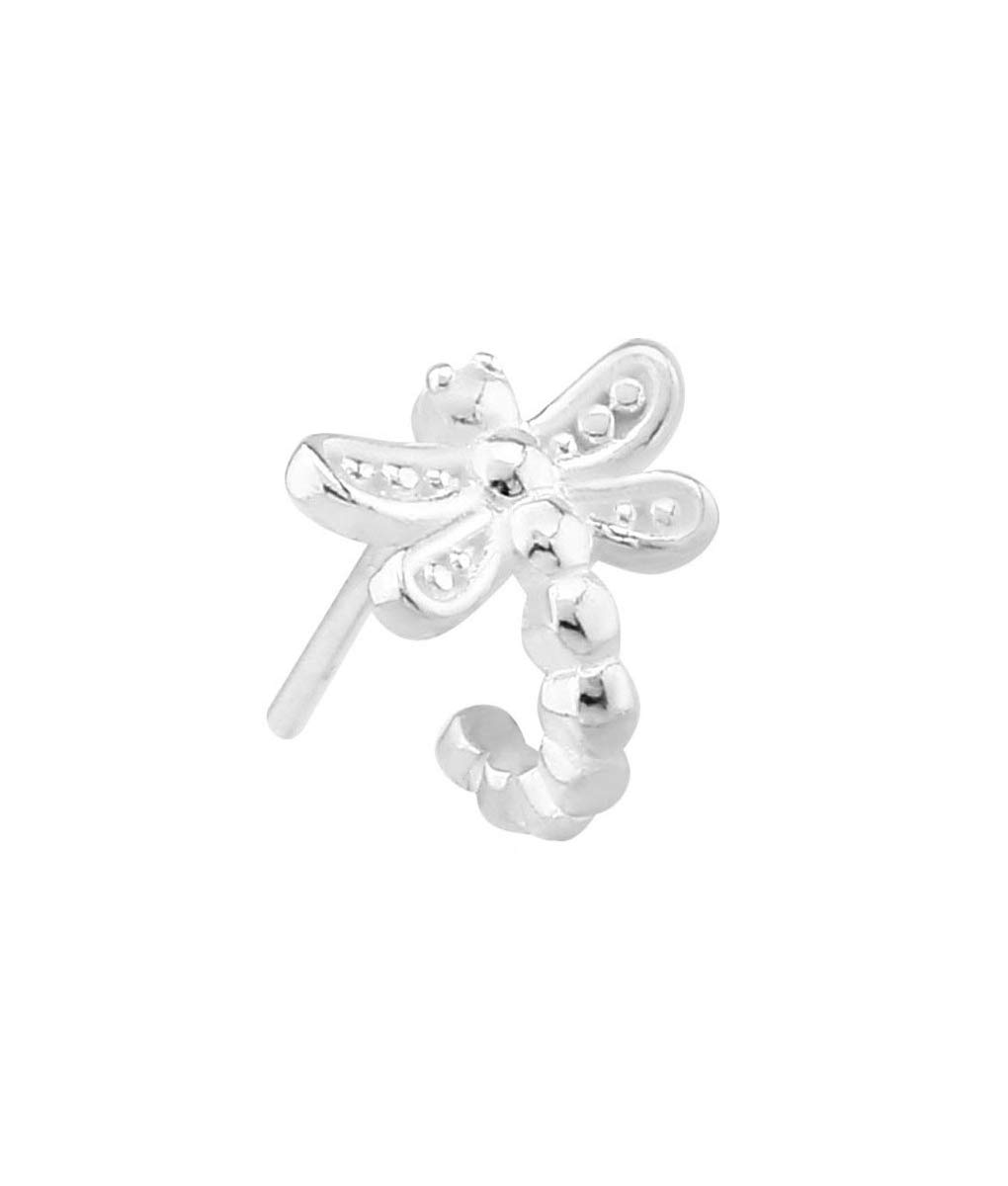 925 Sterling Silver L Shape Nose Stud Ring Dragonfly Nose Hugger 22G