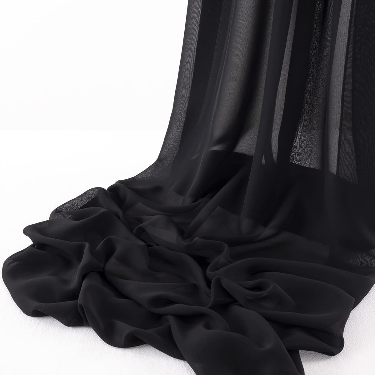Black 5 Yards 60" Wide Sheer Fabric Halloween Chiffon Fabric by The Yard Continuous Solid Color Draping Fabric for Wedding Party Backdrop