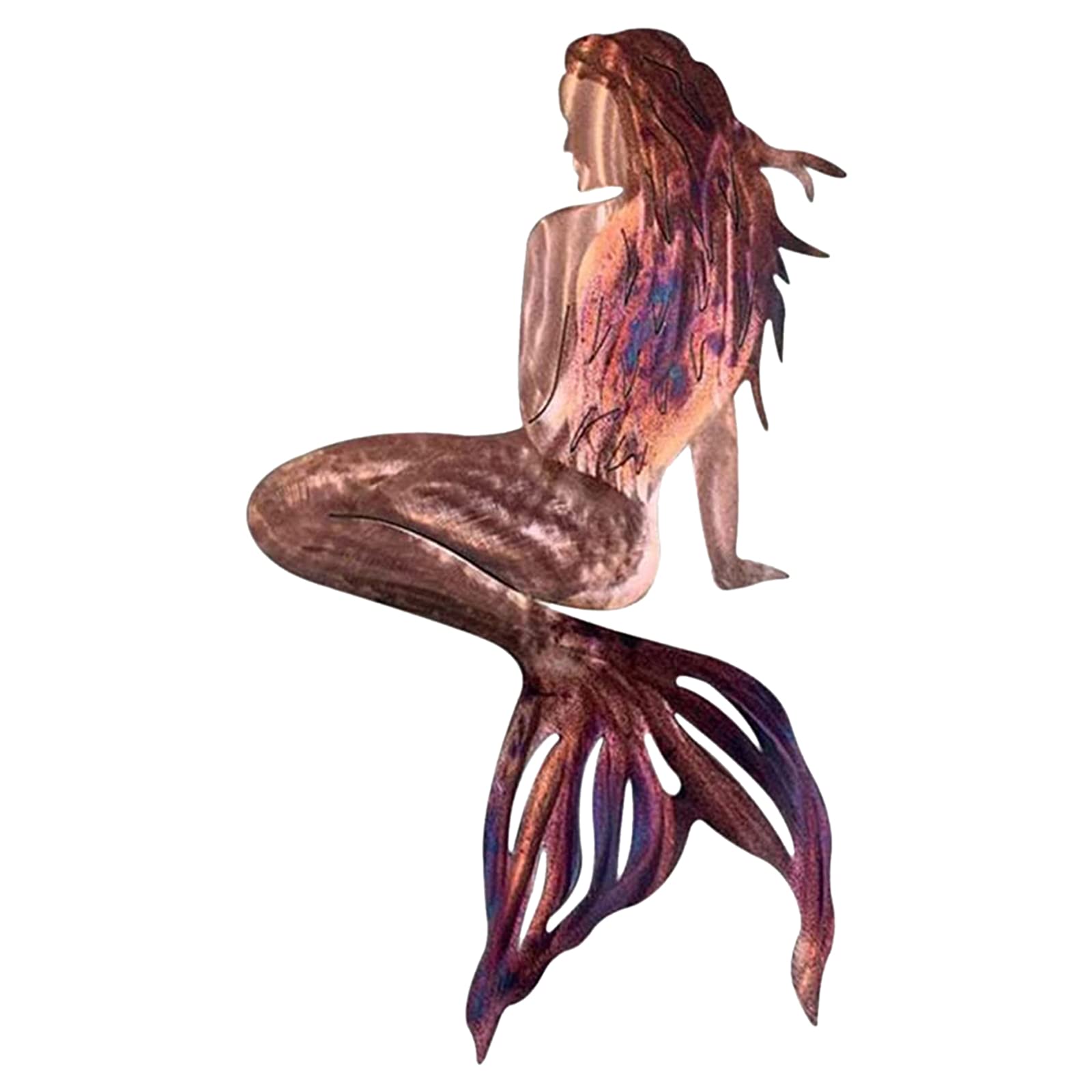JACE Metal Wrought Iron Mermaids Crafts, Mermaid Metal Art Wall Decor, Wrought Iron Mermaid for Home Garden Beach Decoration (Copper)