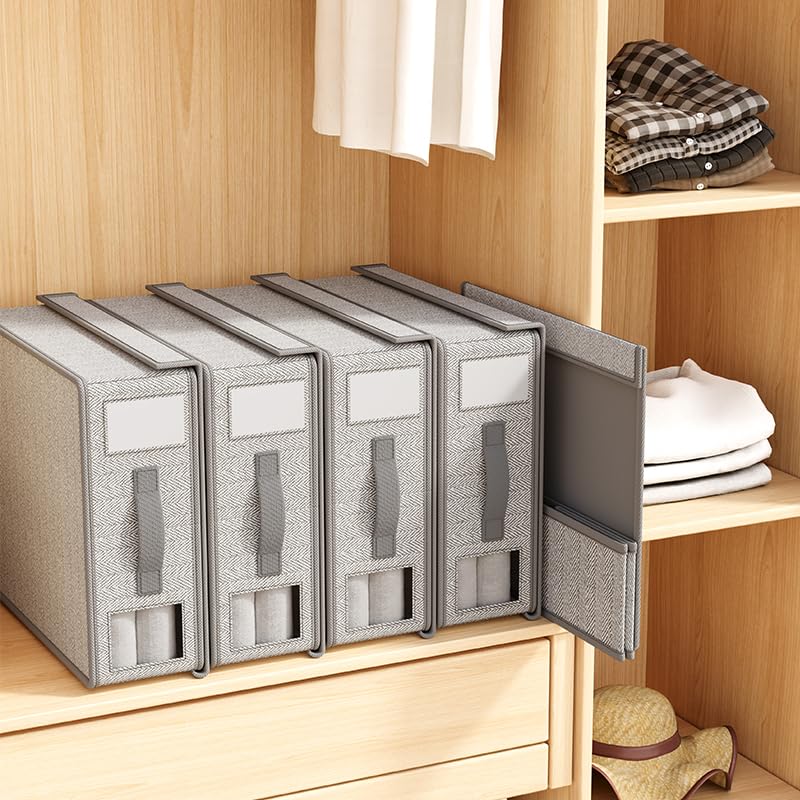 ARTIFICAY 4 Pack Bed Sheet Organizers and Storage, Foldable Sheet Organizer for Linen Closet, Sheets Set Folder Keeper with Window XL (Queen & King Size) (Gray Arrow, Pack of 4)