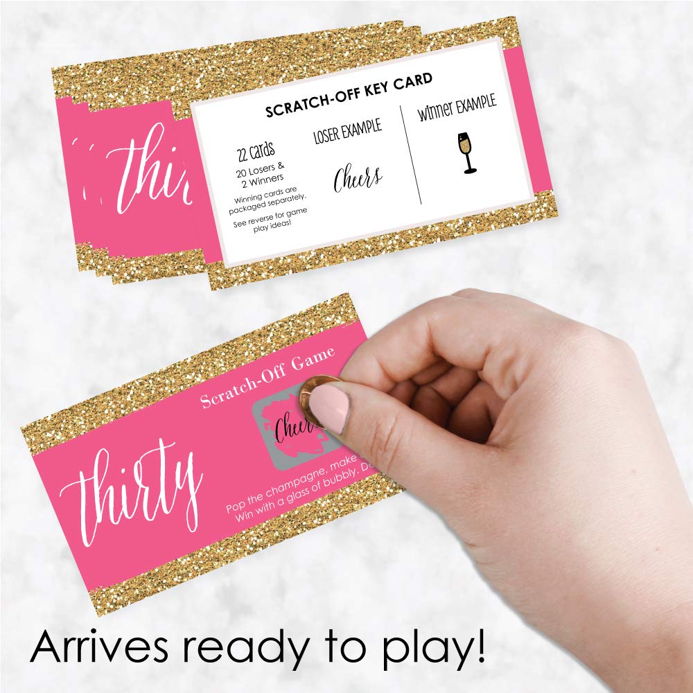 Big Dot of Happiness Chic 30th Birthday - Pink and Gold - Birthday Party Game Scratch Off Cards - 22 Count