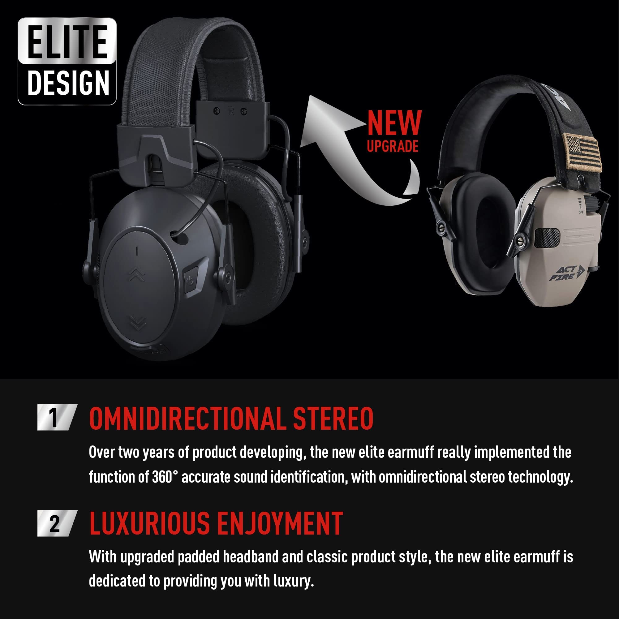 ACT FIRE Shooting Ear Protection Noise Reduction 24dB for Shooting Range Elite Designed