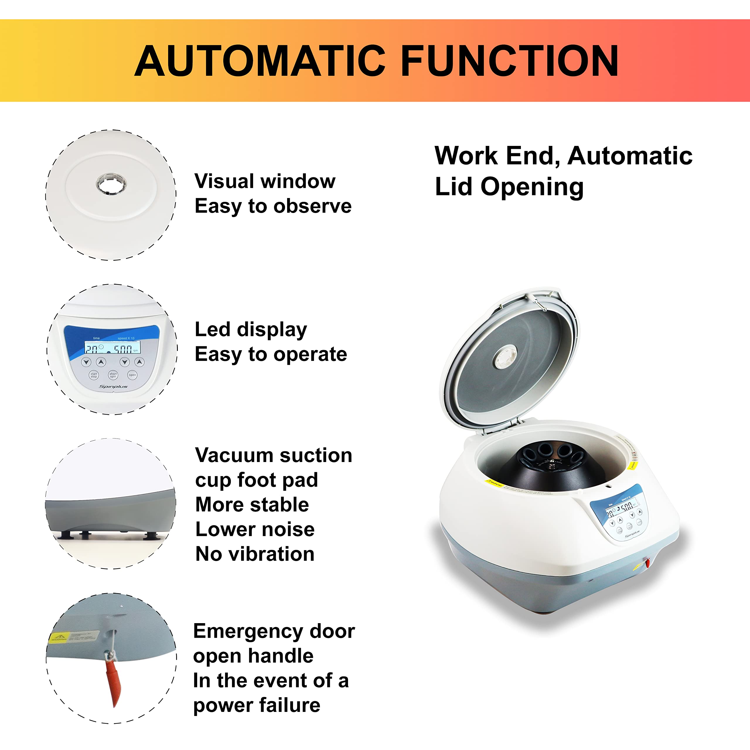 Jackson Global JS-TC-SPINPLUS-8 Digital Bench-top Centrifuge | 400-5000rpm (Max. 3074xg) | LCD Display | Includes 15ML X 8 Rotor