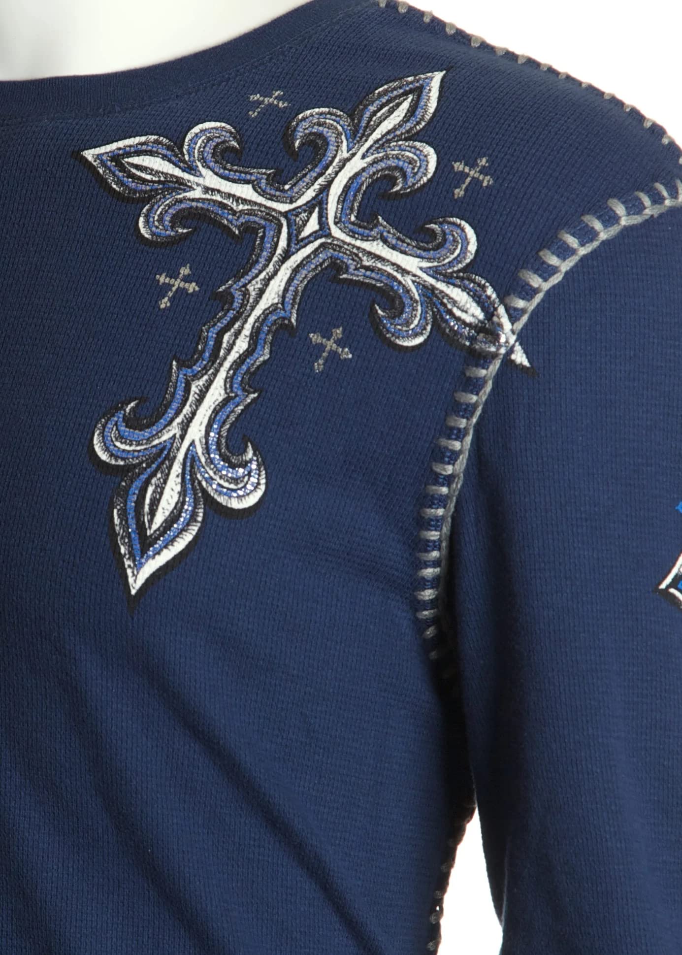 Archaic by Affliction Men's Thermal Shirt Spine Wings Navy M