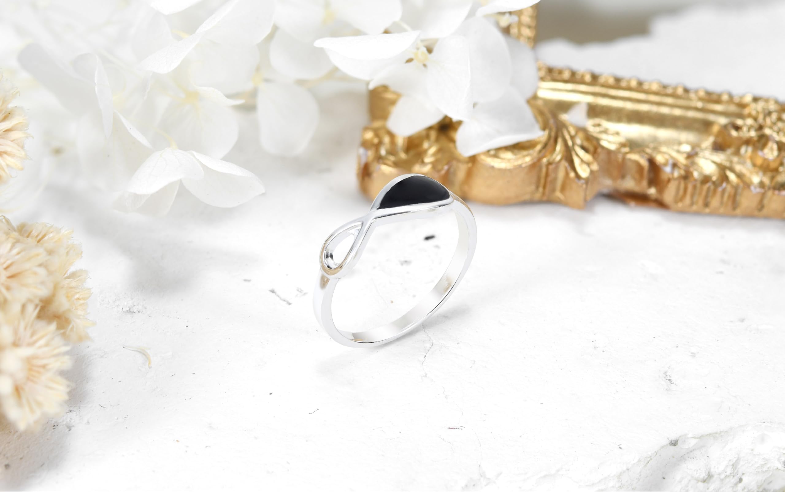 AeraVida Everlasting Infinity Bond Semi Simulated Black Onyx Inlay .925 Sterling Silver Ring