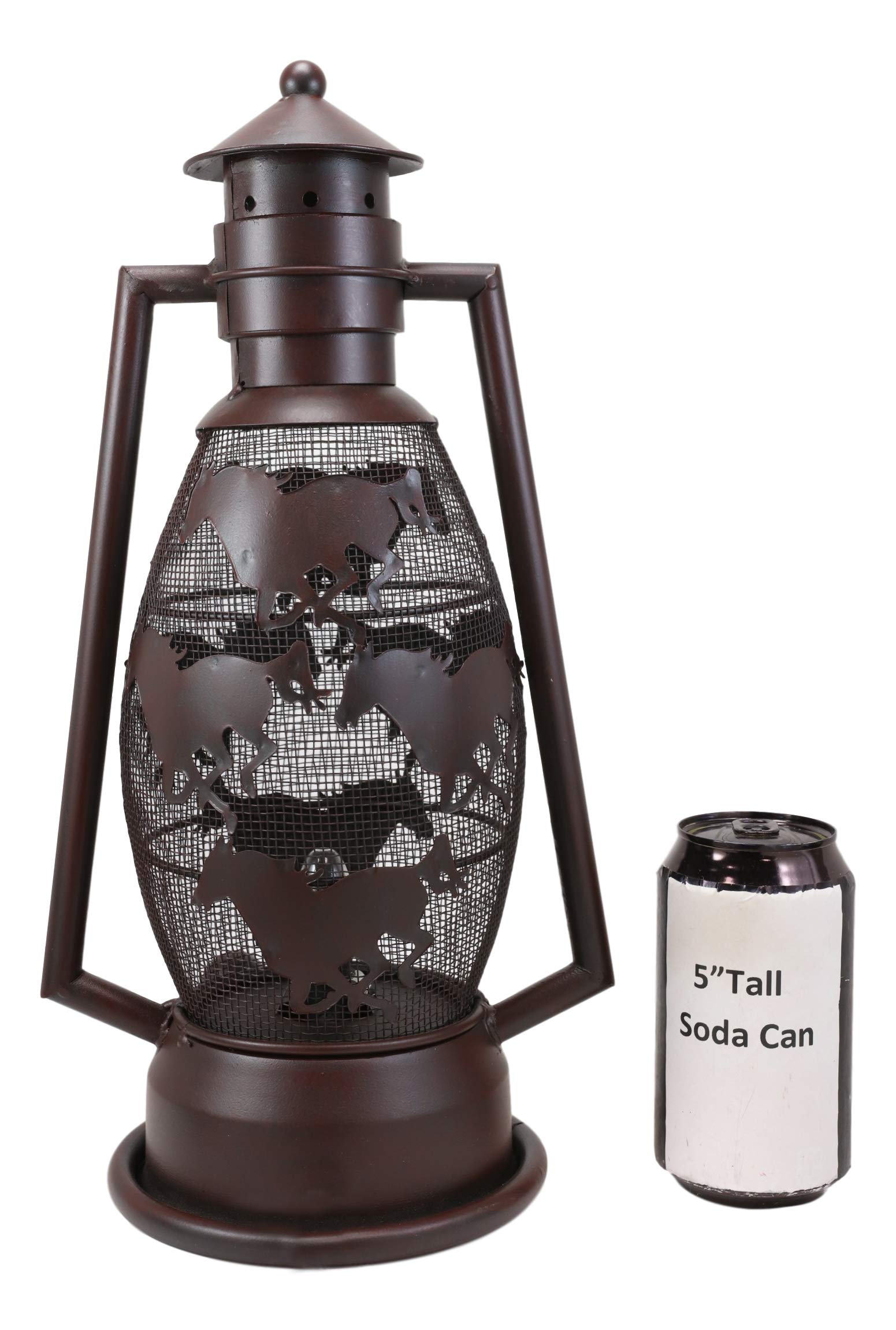 Ebros 15" Tall Old Fashioned Rustic Country Western Electric Metal Lantern Nightstand Lamp Light Or Wall Shadow Caster for Home Patio Poolside Garden Decorative (Cowboy Riding Horse)