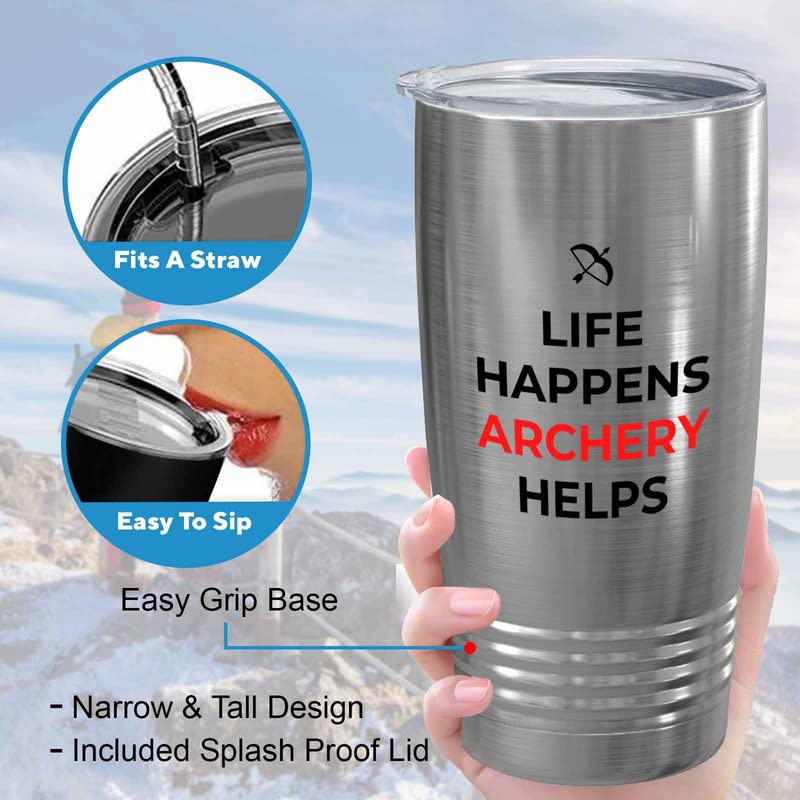 Archery Stainless Edition Tumbler 20oz - Archery Helps - Funny Gift For Archery Coach Athlete Hunt Target Shot Trainer Arrow Bow Sport