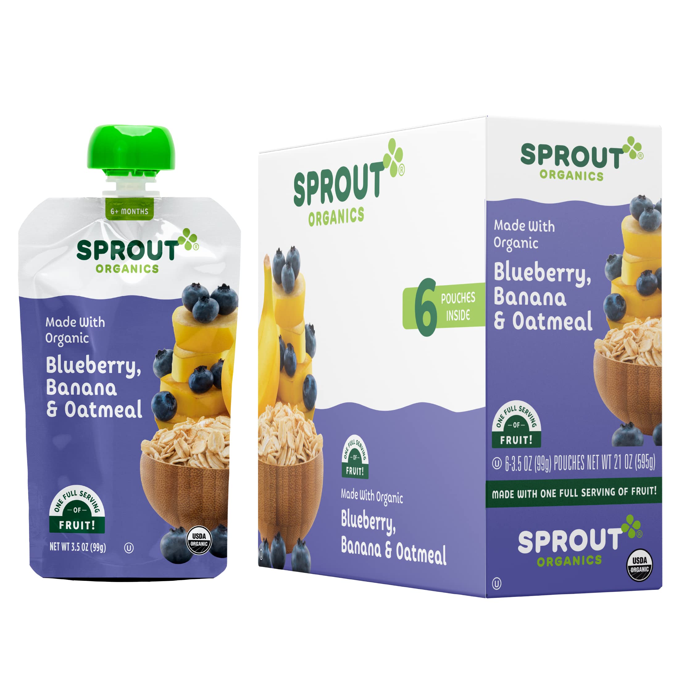 Sprout Organics Blueberry, Banana & Oatmeal Baby Food, Kosher, 3.5 Ounces (Pack Of 6)