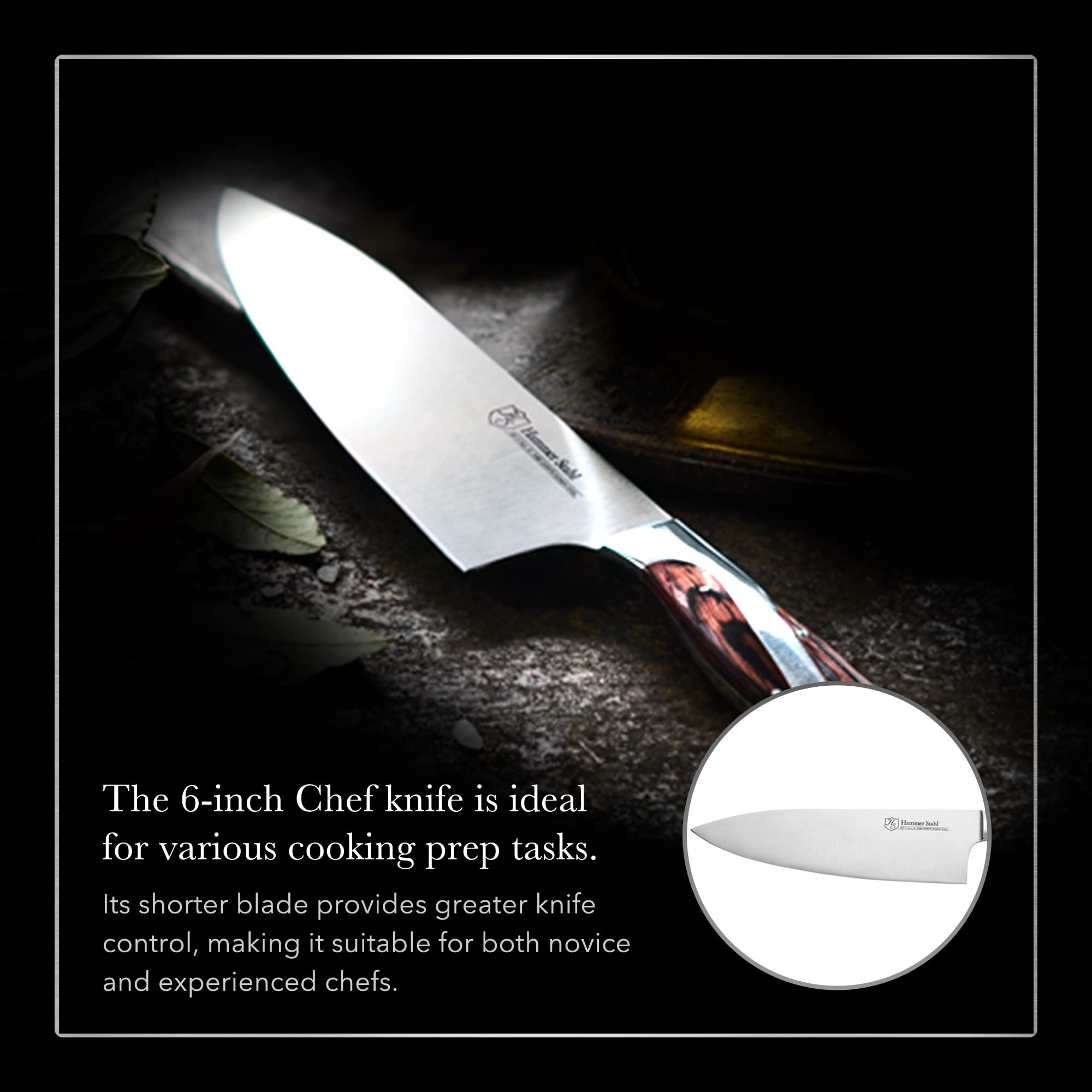 Hammer Stahl 8-Inch High Carbon Chef Knife | Versatile Cooking Knife for Chopping, Slicing & Precision Cutting | German Forged Sharp Kitchen Knife | Ergonomic Quad-Tang Pakkawood Handle & Gift Box