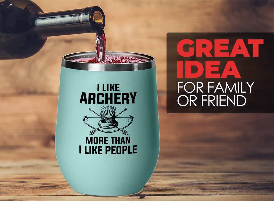 Archery Teal Edition Wine Tumbler 12oz - Like Archery More - Funny Gift For Archery Coach Athlete Hunt Target Shot Trainer Arrow Bow Sport