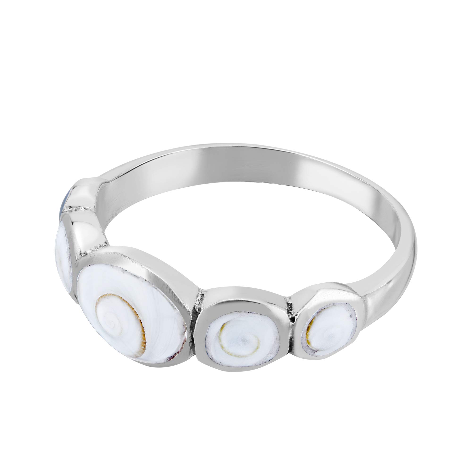 AeraVida Fancy Row of Natural White Shiva Shell .925 Sterling Silver Band Ring white