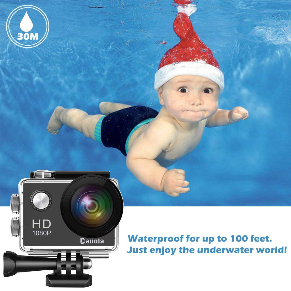 Action Camera Davola 1080P WiFi Sports Camera 12MP Underwater Waterproof Camera with Wide-Angle Lens and Mounting Accessory Kits