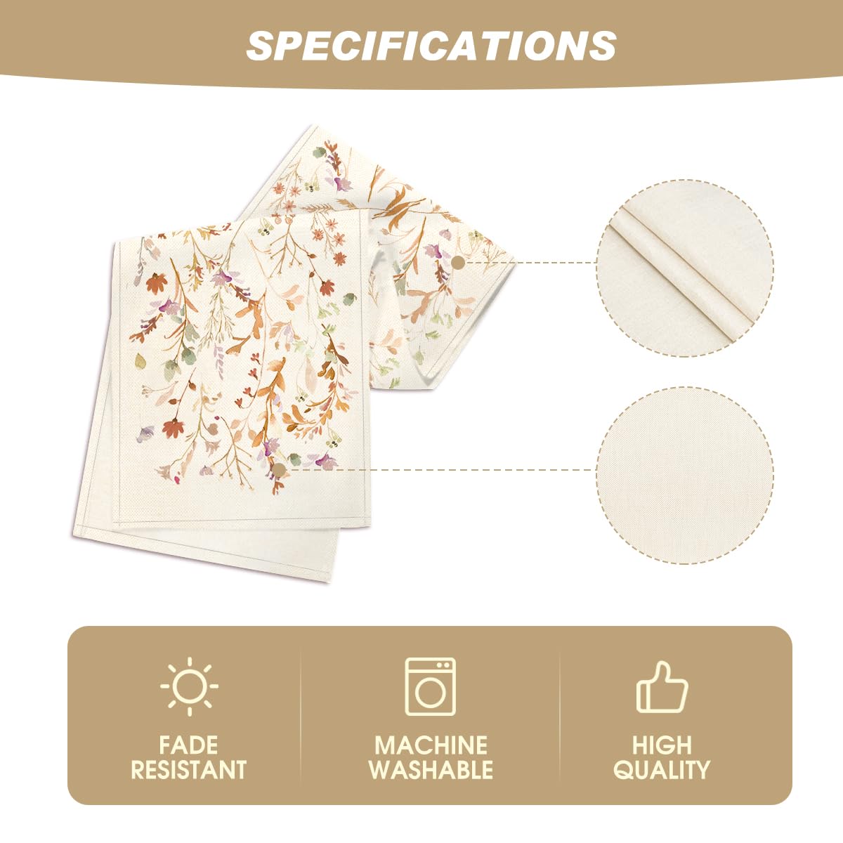 Artoid Mode Floral Leaves Fall Table Runner, Wild Flowers and Grasses Seasonal Autumn Kitchen Dining Table Decoration for Home Party Decor 13x72 Inch