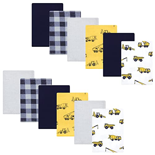 Hudson Baby Unisex Baby Cotton Flannel Burp Cloths Bundle, Construction, One Size