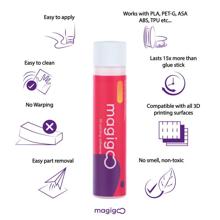 Magigoo, MO2018 3D Printer Adhesive Glue – Reduces Warping for ABS, PLA, PETG, HIPS, ASA, and TPU Filaments – Flex Plate, Glass, PEI, Buildtak, and Kapton Compatible - All-in-One Solution (4 fl. oz)