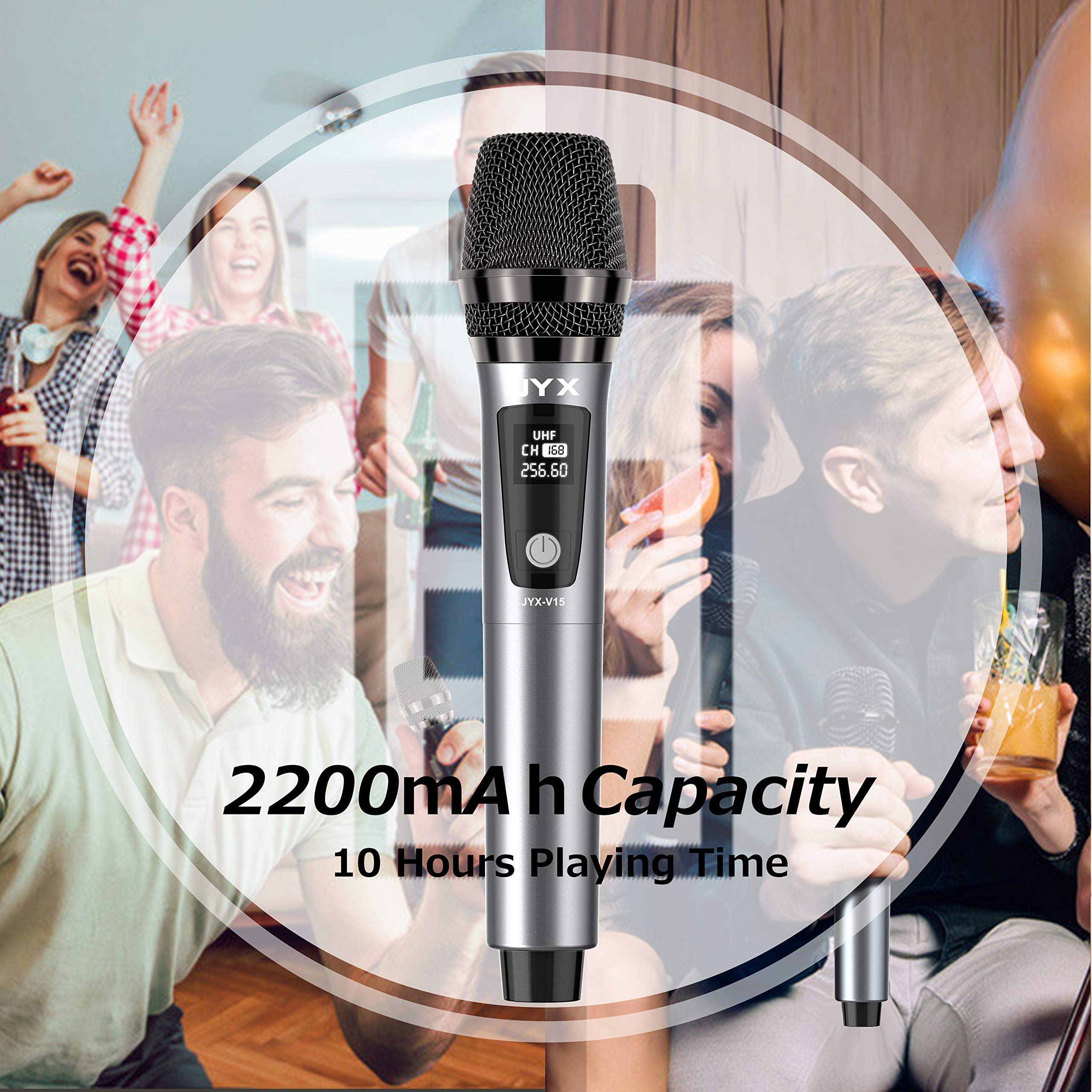 JYX Karaoke Machine with Three Wireless Microphones, Portable Bluetooth Speaker with Shoulder Strap, HD Sound PA System Support TWS, Radio, AUX In, REC, Bass&Treble for Outdoor Party/Meeting