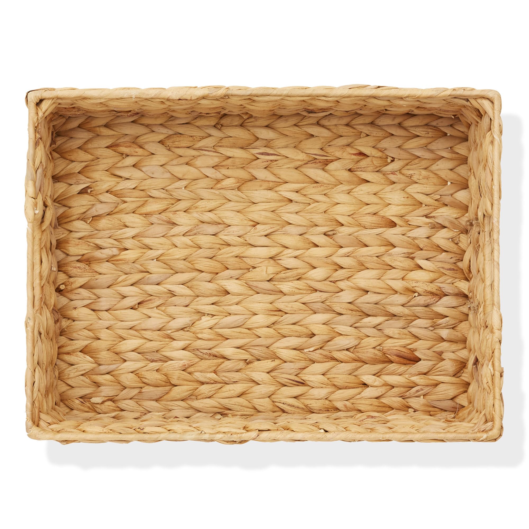 Casafield Set of 4 Water Hyacinth Pantry Baskets, 12-1/2" x 17" x 5", with Chalkboard Labels and Chalk Marker - Natural, Woven Storage Bin Organizers for Kitchen Shelves