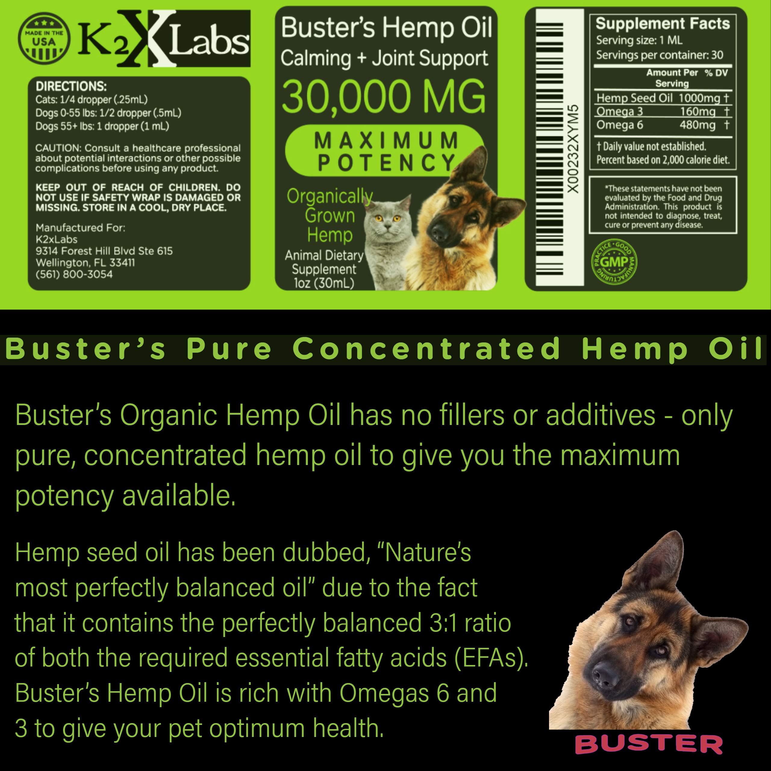 Busters Hemp Oil for Dogs, 3Pack, Calming, Pain Relief for Dogs and Pets, Advanced Mobility Support
