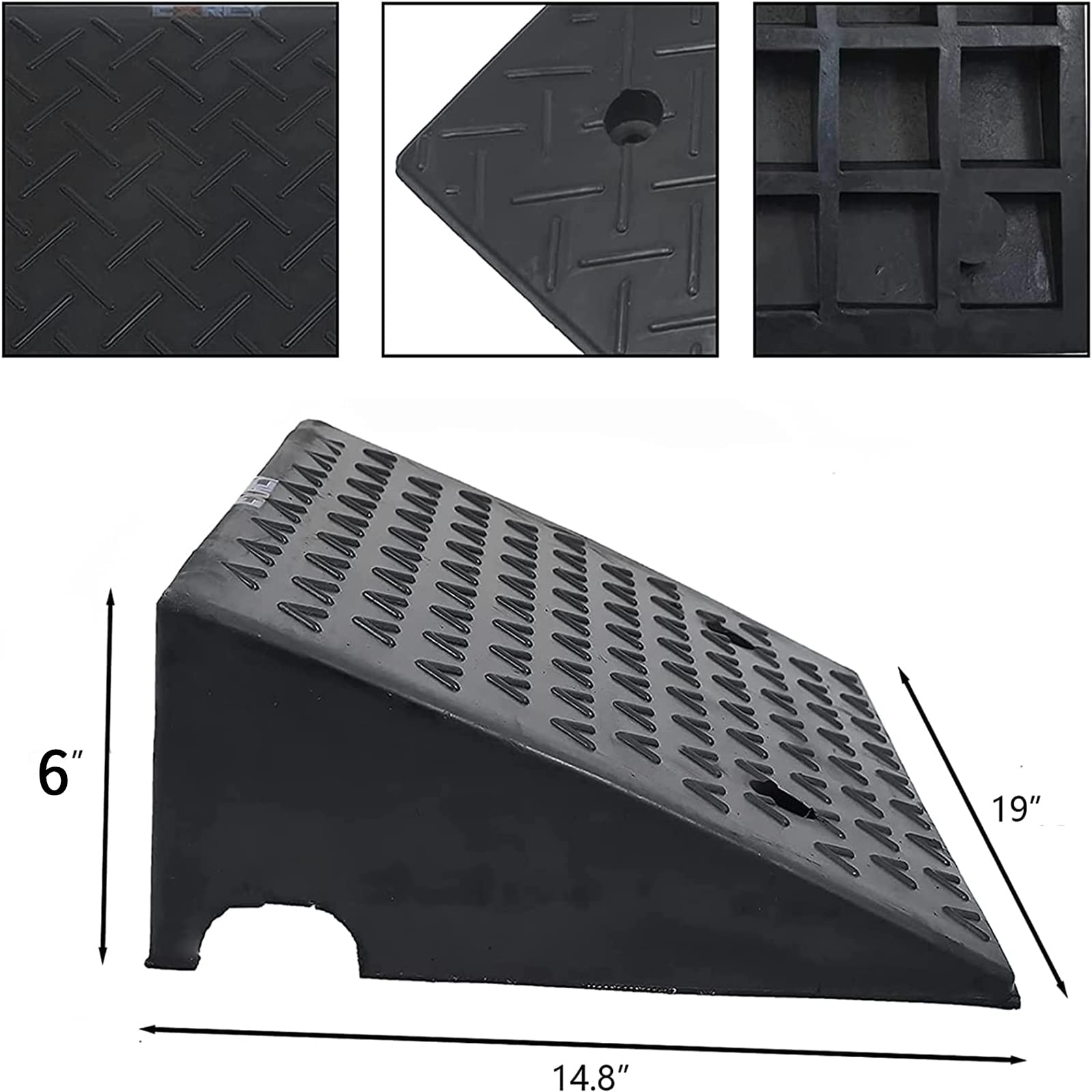CXRCY Rubber Curb Ramp 6β Rise 2 Pack Industry Heavy Duty Black Threshold Ramps with 4 Expansion Bolts for Sidewalk, Loading Dock, Driveway, Wheelchair, Car, Bike